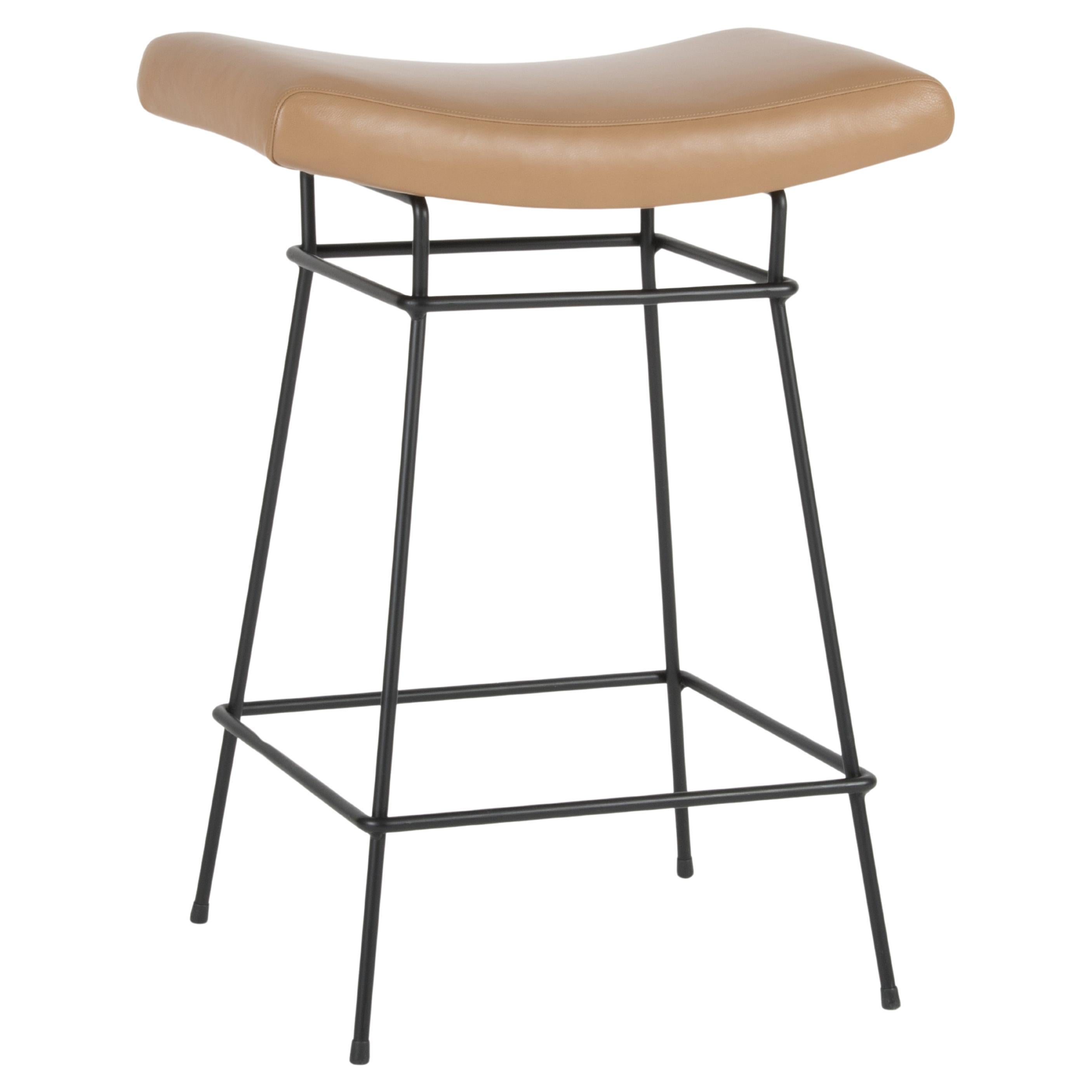 Bienal Low Almond Leather Bar Stool by Objekto For Sale at 1stDibs
