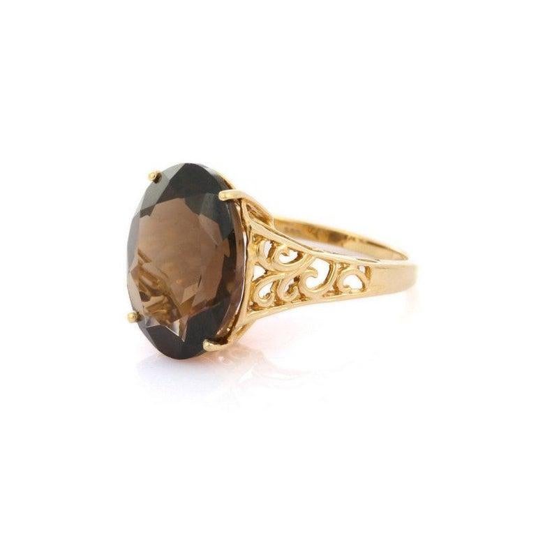 Customizable Big 14K Solid Yellow Gold Smoky Quartz Gemstone Ring For ...