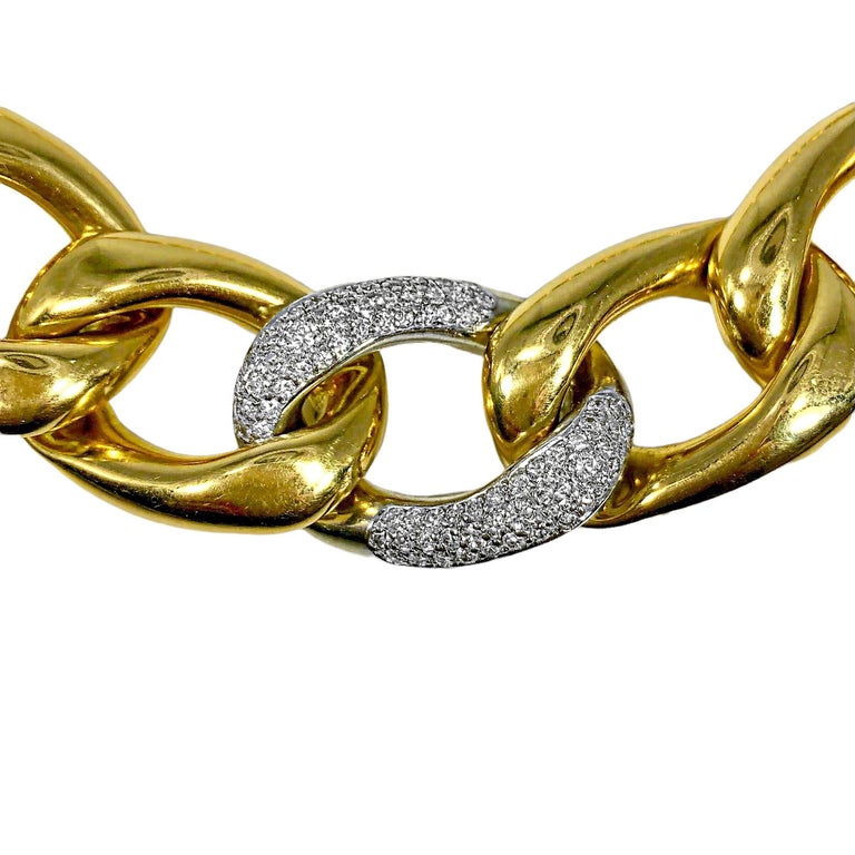 Big and Bold 18K Yellow Gold Large Link Necklace with One Diamond Link ...