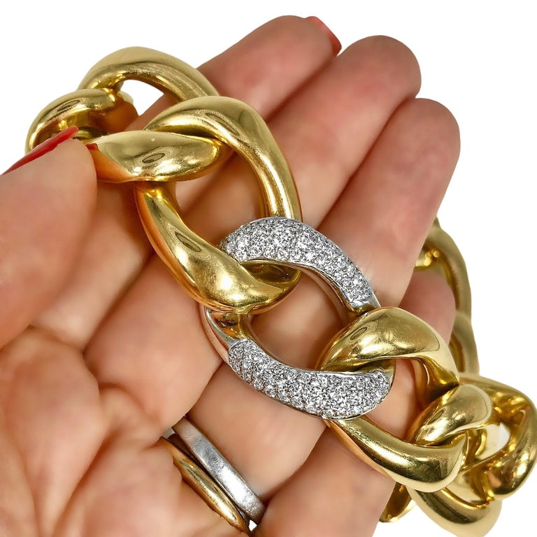 Big and Bold 18K Yellow Gold Large Link Necklace with One Diamond Link ...