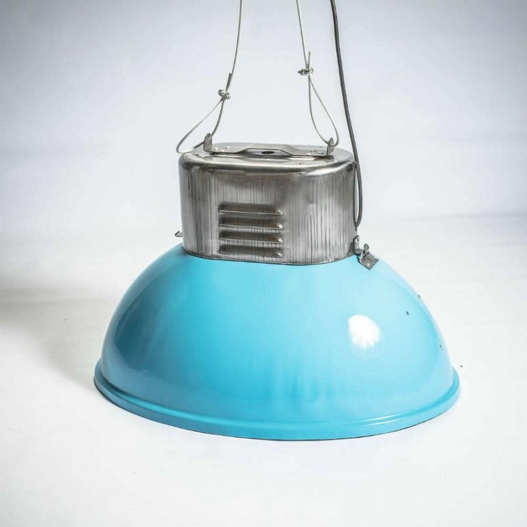 Big Blue Industrial Vintage European Original Steel Pendant Lamp For ...