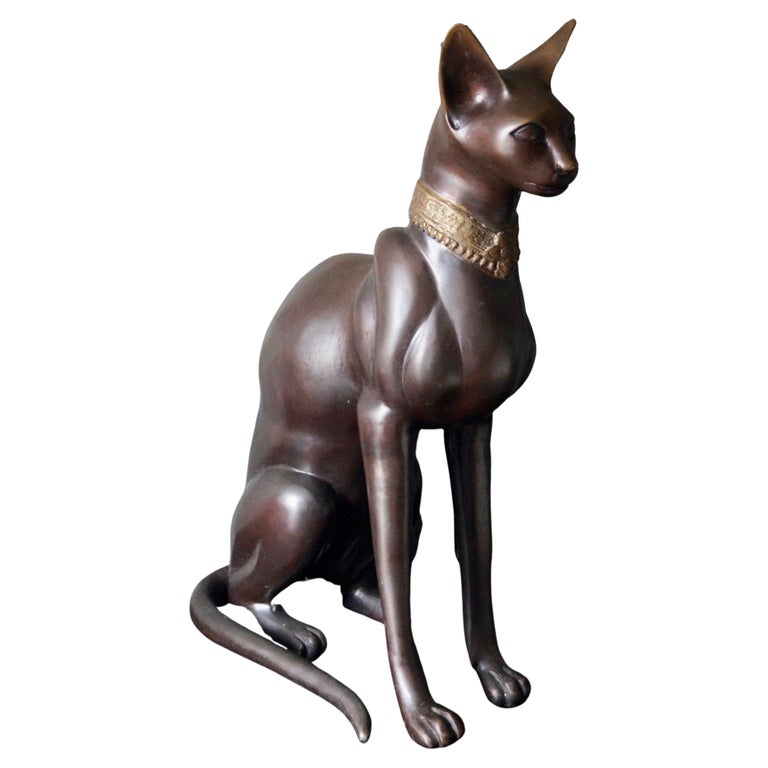 Big bronze french egyptian bastet cat. 1970's For Sale at 1stDibs
