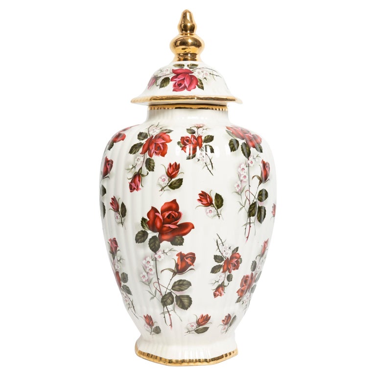 Big Ceramic Hand Painted Roses Vase Candy Box, 20th Century, Belgium ...