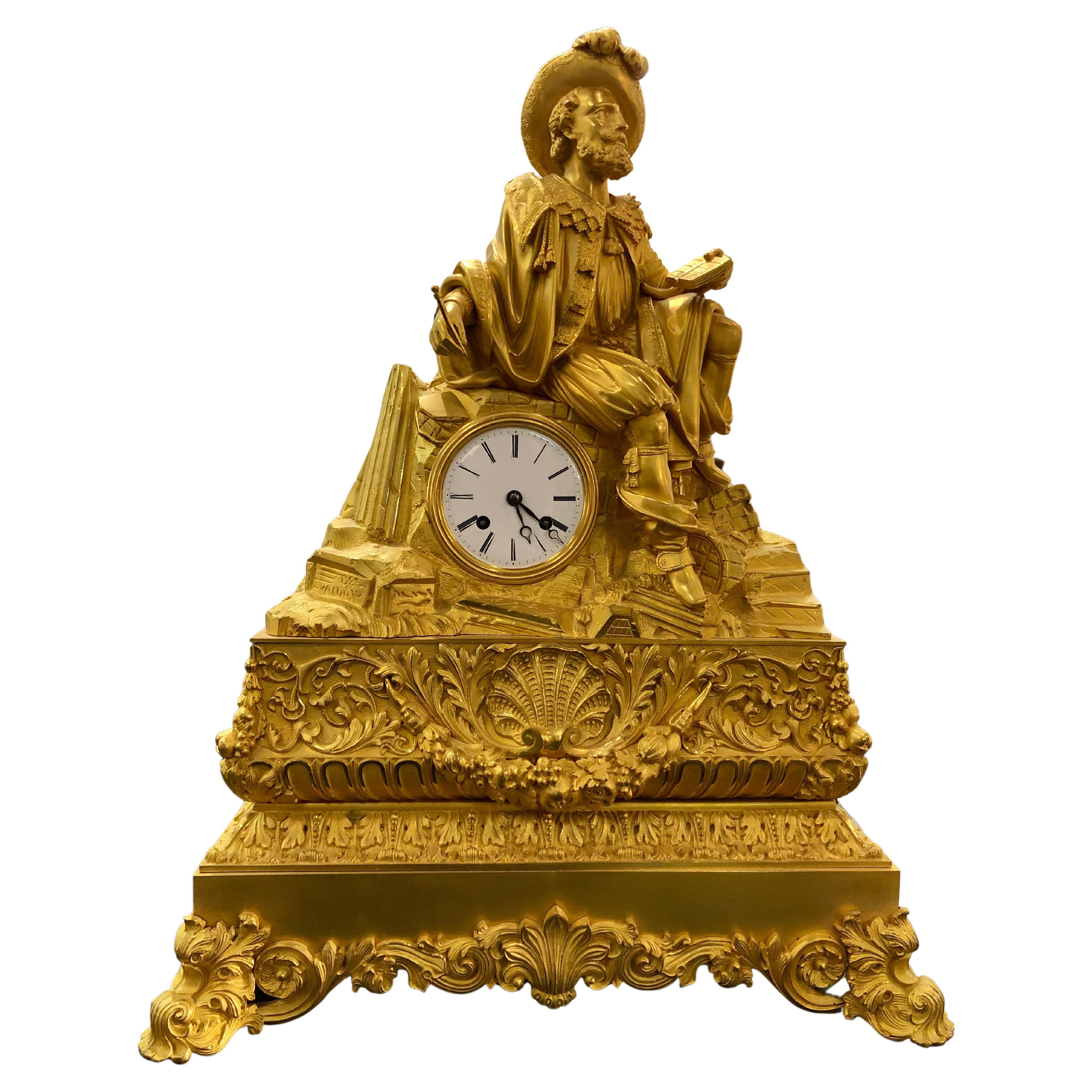 Big Charles X Mantle Clock in Golden Bronze at 1stDibs
