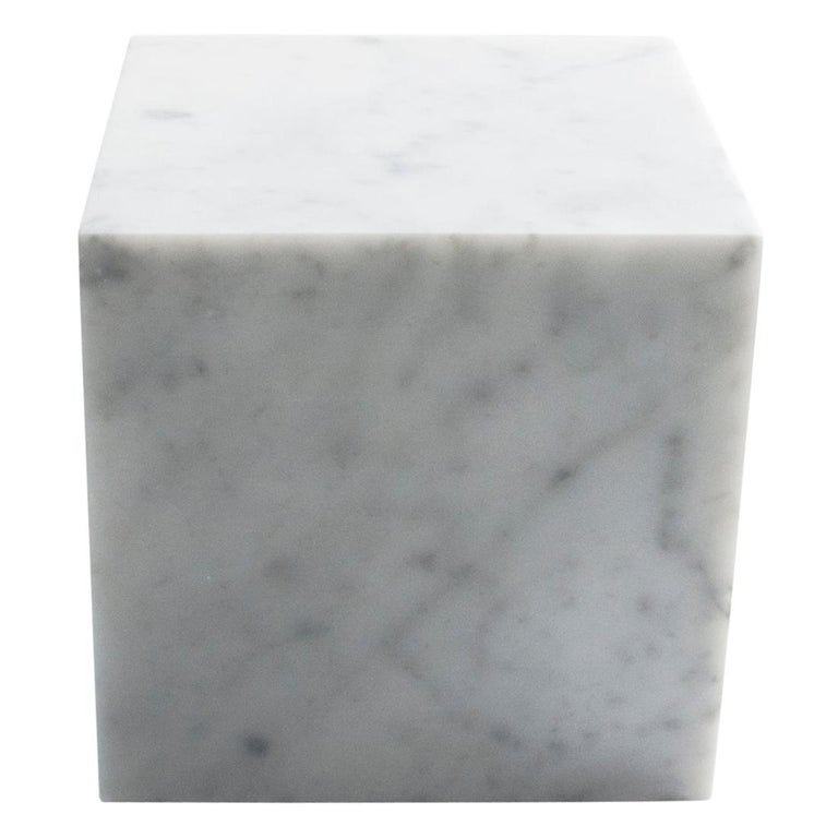 Handmade Big Decorative Paperweight Cube in Satin White Carrara Marble ...