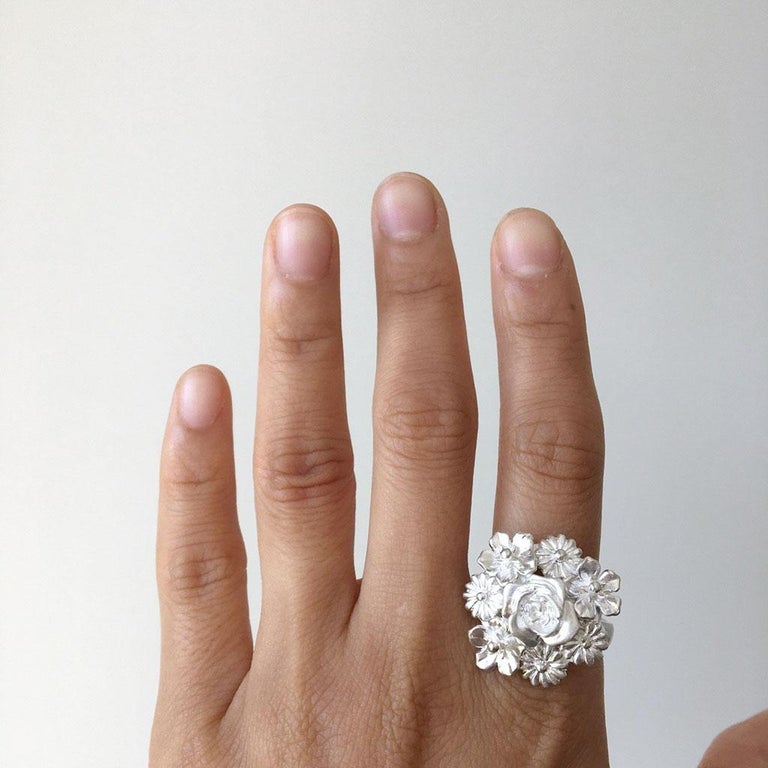 Customizable Big Flower Bouquet Ring/ Sterling Silver For Sale at 1stDibs