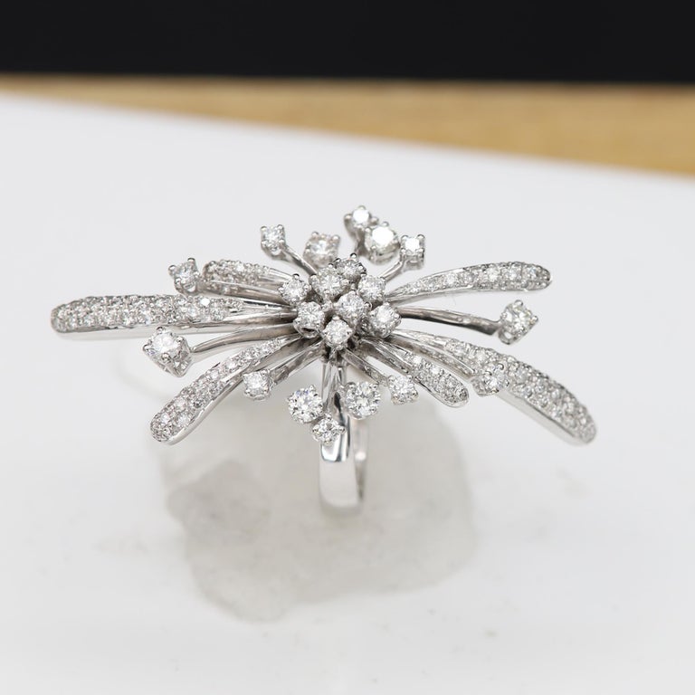 Big Flower Ring Diamond Flower 18 Karat White Gold at 1stDibs