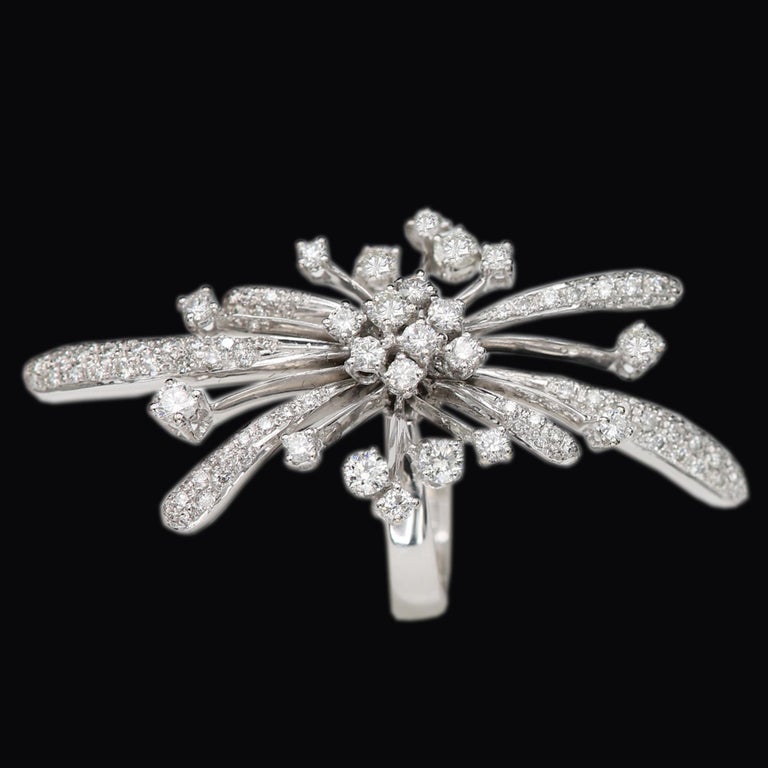Big Flower Ring Diamond Flower 18 Karat White Gold at 1stDibs