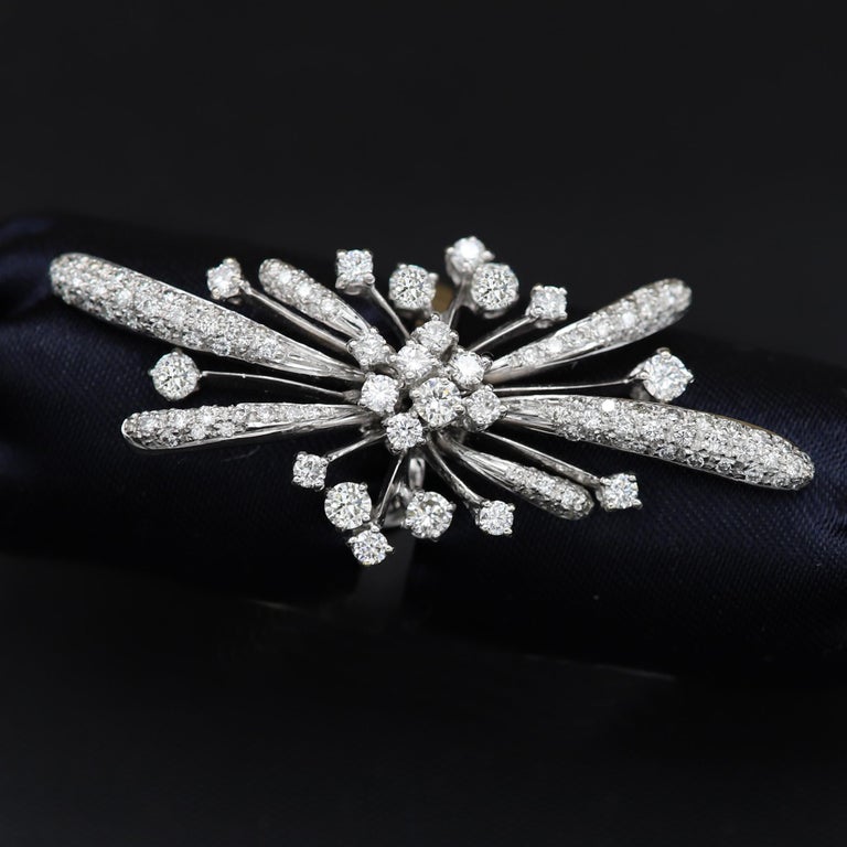 Big Flower Ring Diamond Flower 18 Karat White Gold at 1stDibs