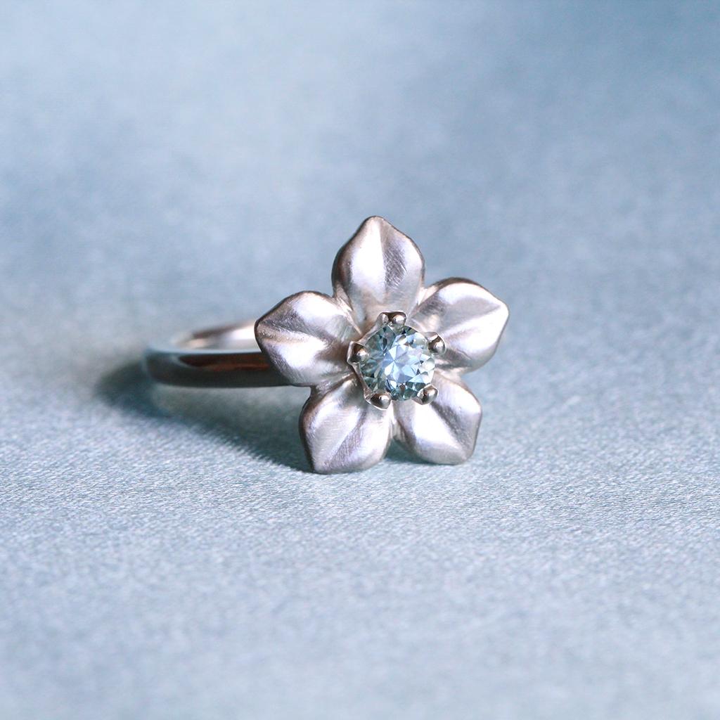 Customizable Big Forget Me Not Ring/ Aquamarine For Sale at 1stDibs