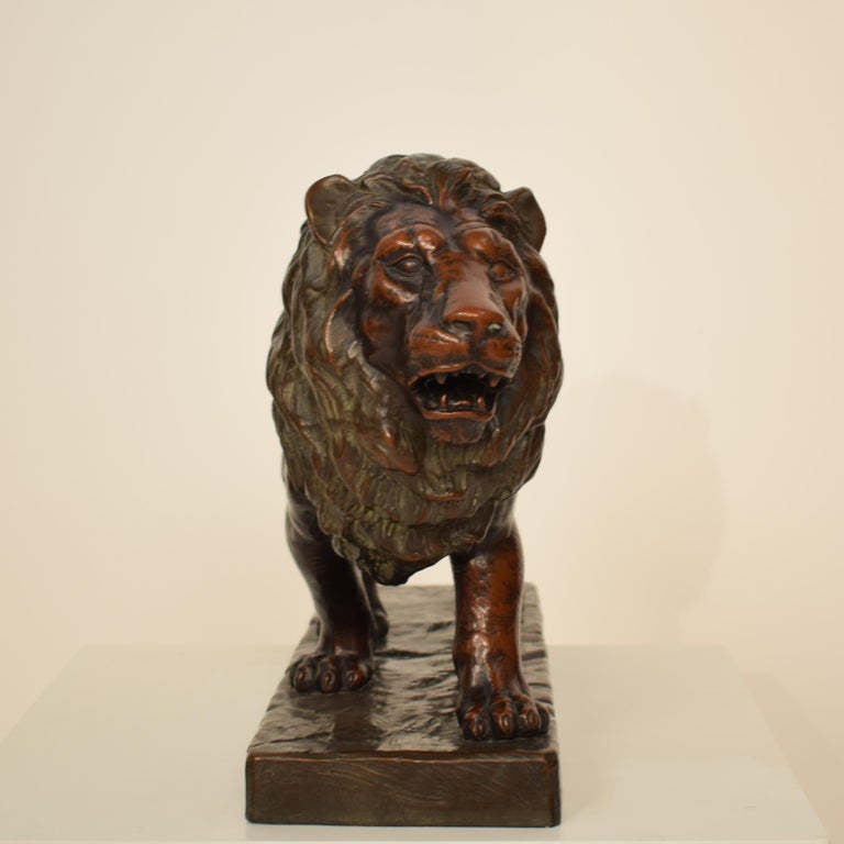 Big German Art Deco Lion Sculpture in Ceramic, Terracotta Copper, 1930 ...