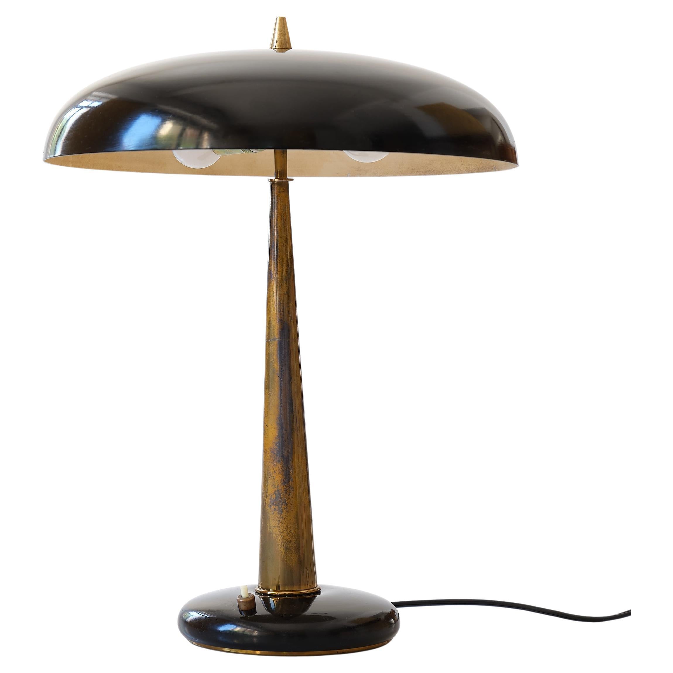 Big Italian Table or Desk Lamp, Brass and Black Metal, 1950s at 1stDibs