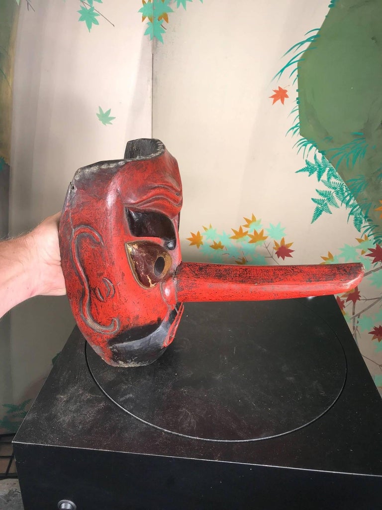Big Japanese Old Forest God Mask Tengu Dramatic Nose, Signed, 19th ...