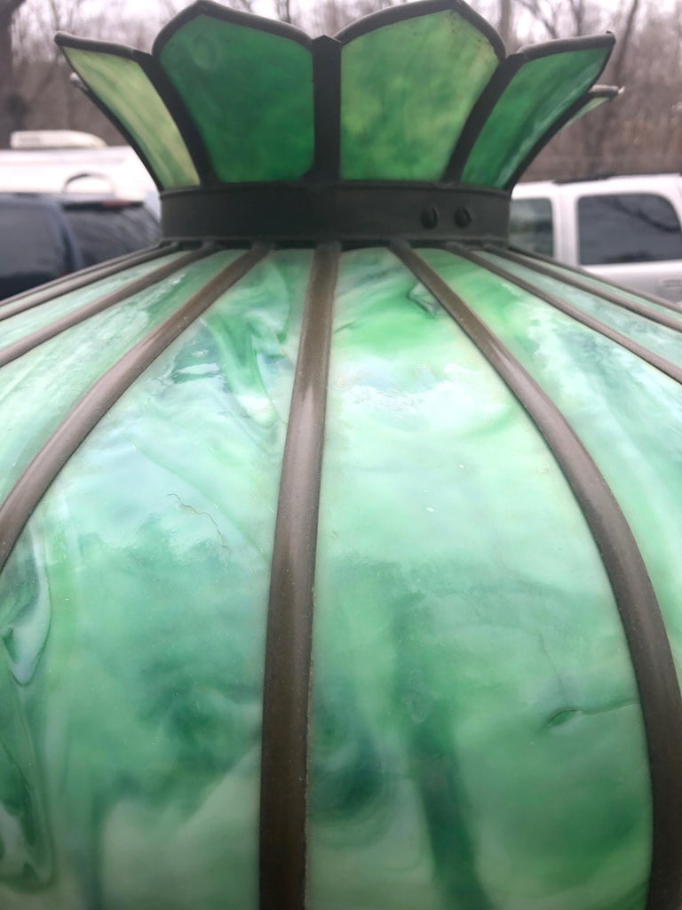 Big Luminous Green Leaded Glass and Brass Table Lamp at 1stDibs