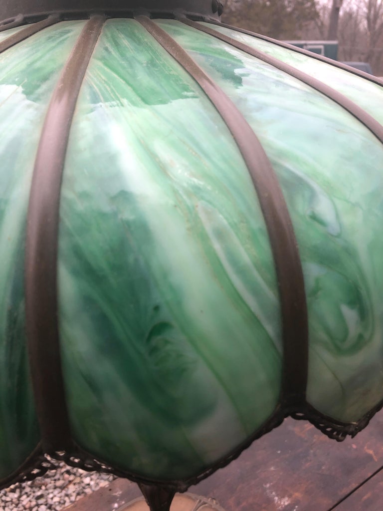 Big Luminous Green Leaded Glass and Brass Table Lamp at 1stDibs
