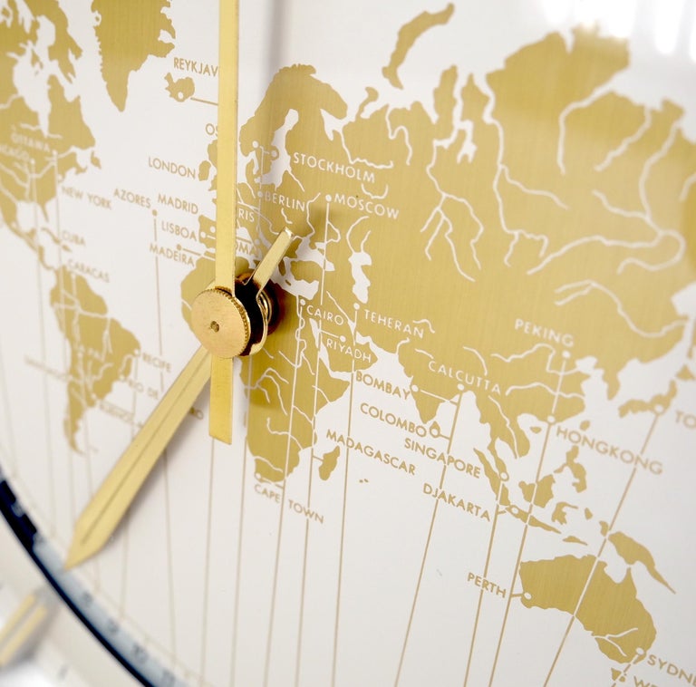 Big Machined Brass Kienzle Modernist Table World Time Zone Clock 1960 For Sale at 1stDibs