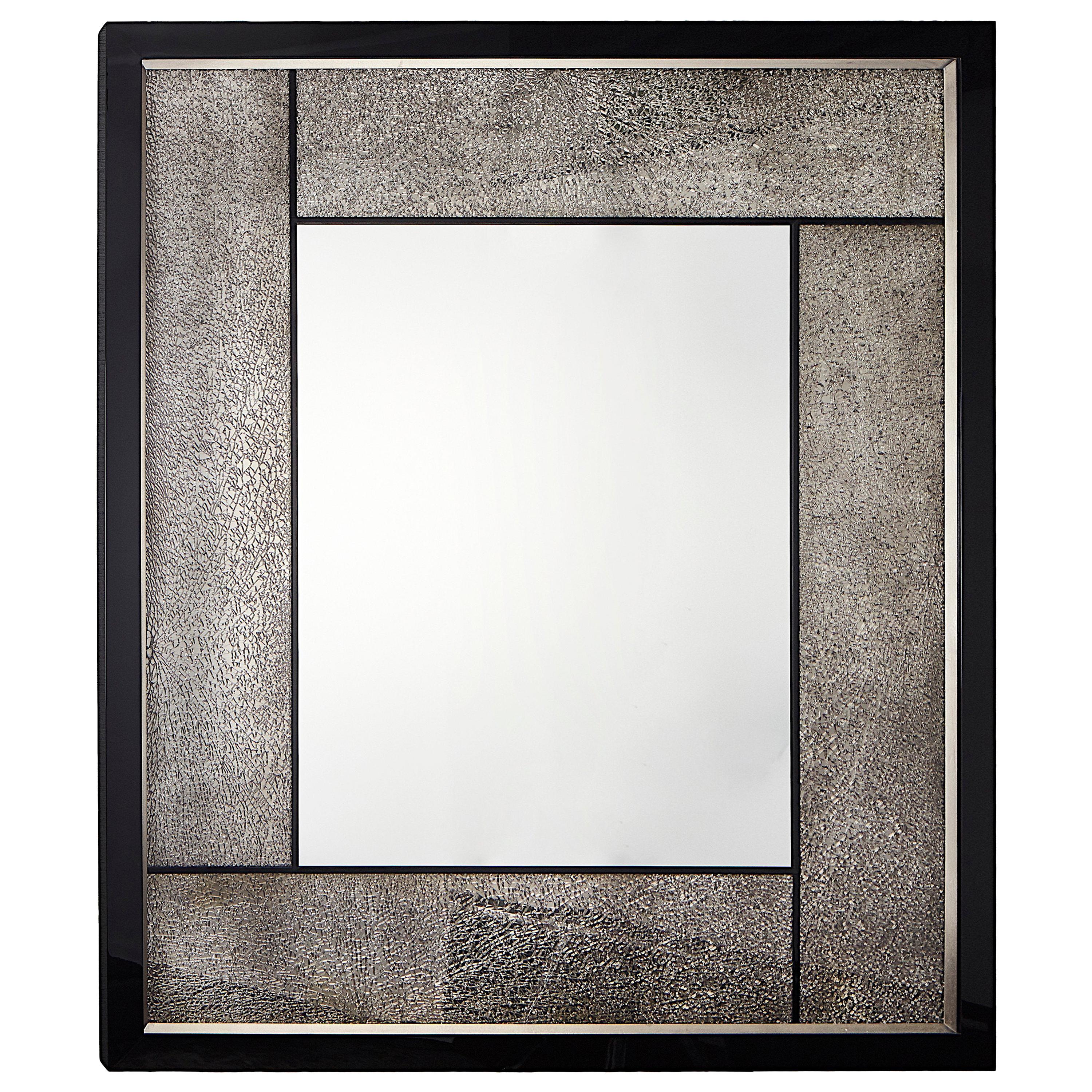 Big Mirror with Cracked Glass and Piano Black/Silver Frame, Available ...