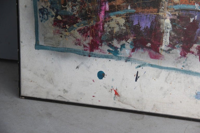 Big Oil on Canvas from the 1960s, Signed v, Busa Abstract Colored ...