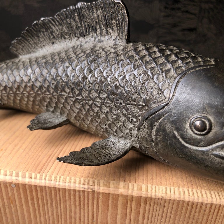 Big Old Japan Large Hand Cast Bronze Koi Fish Fortune and Prosperity ...