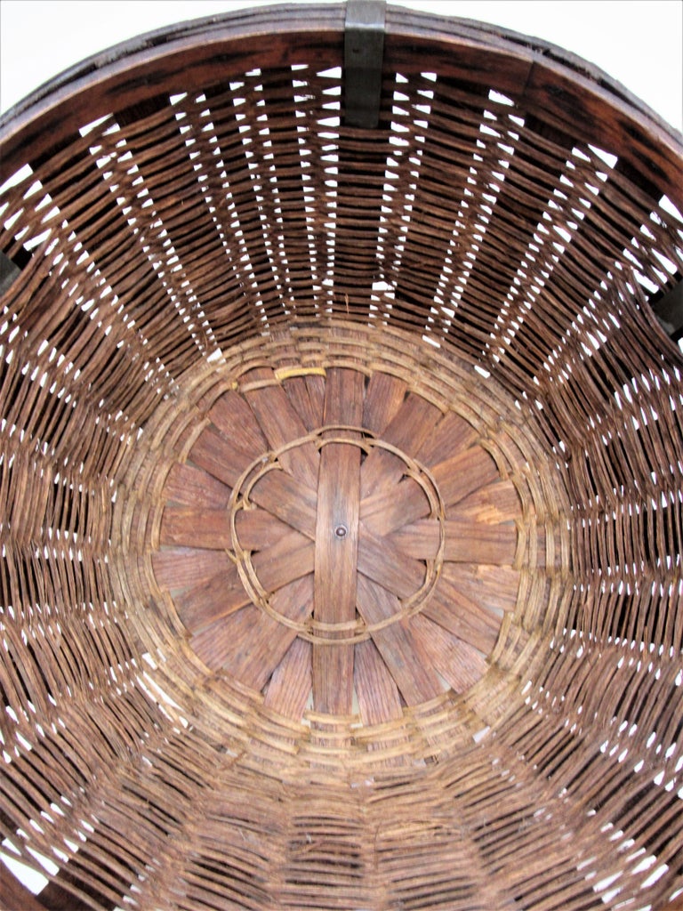 Big Rattan Reed Basket with Oak and Metal Strapping at 1stDibs