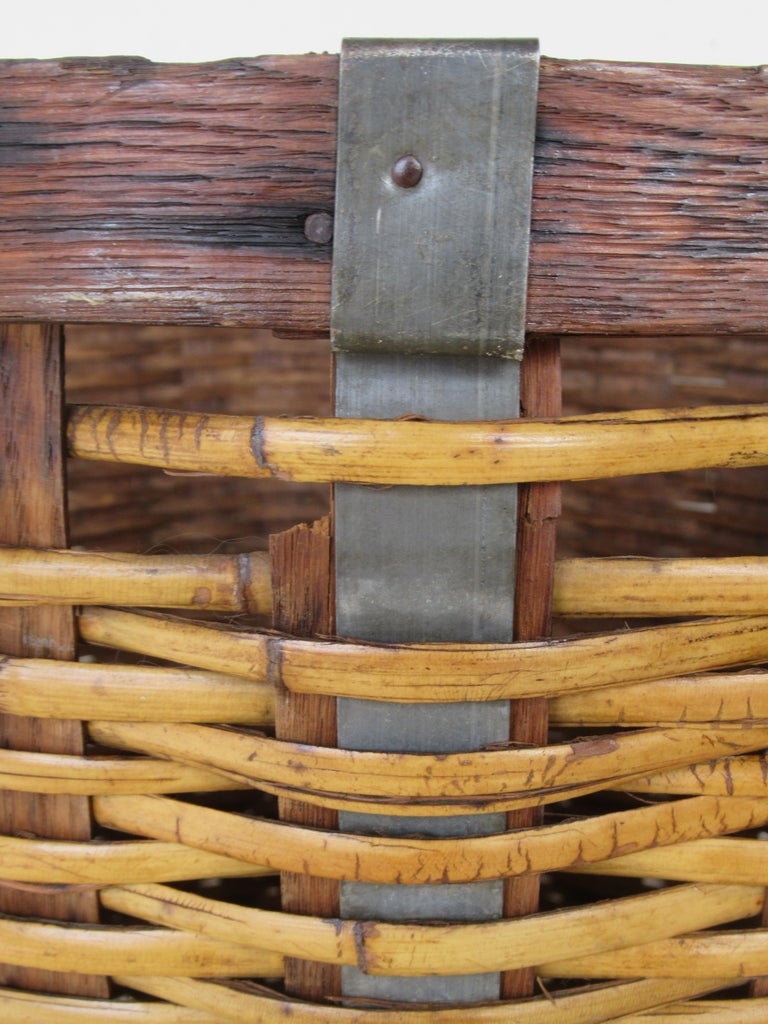 Big Rattan Reed Basket with Oak and Metal Strapping at 1stDibs