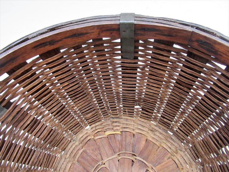Big Rattan Reed Basket with Oak and Metal Strapping at 1stDibs