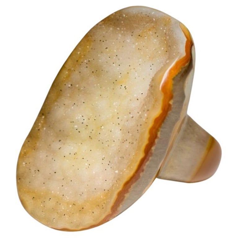 Big Orange Druzy Quartz Ring Raw Uncut Solid Gem Bicolor Honey Yellow ...