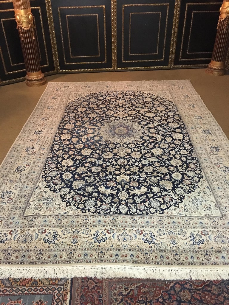 Big Persian Fine Wool and Silk Nain Rug For Sale at 1stDibs