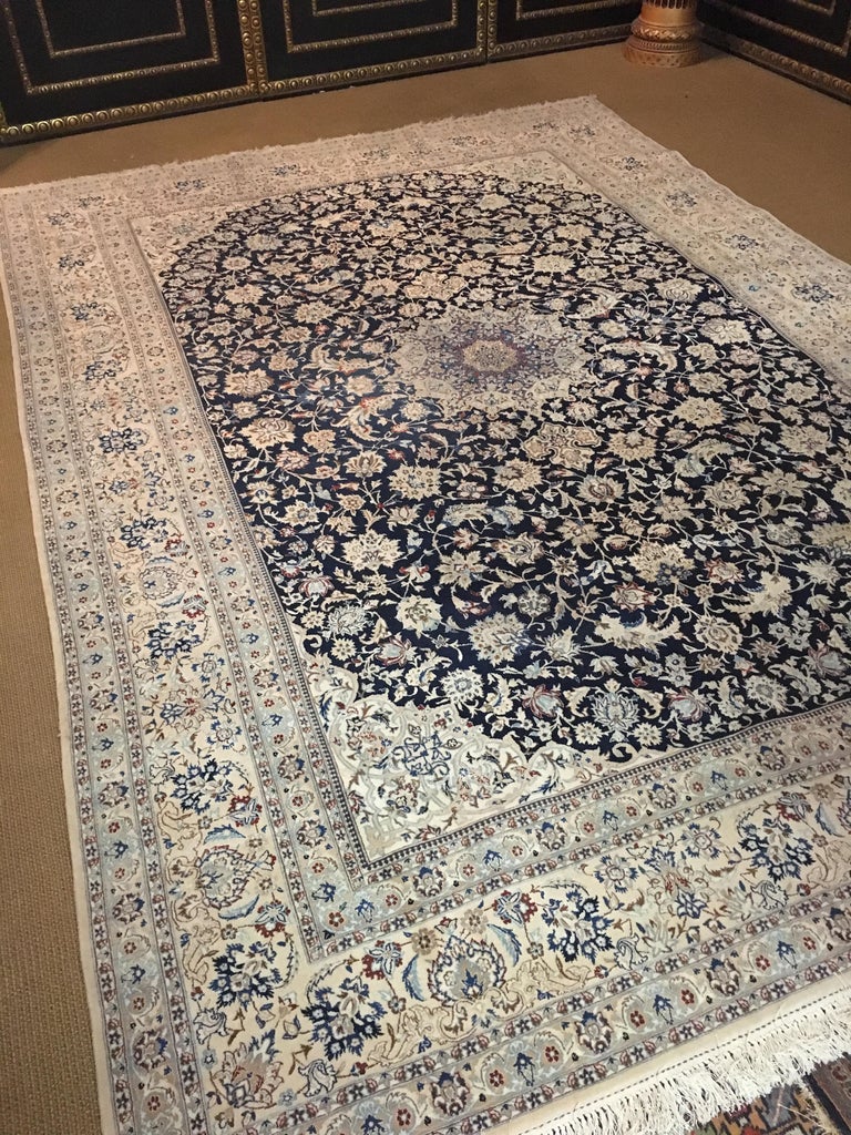 Big Persian Fine Wool and Silk Nain Rug For Sale at 1stDibs