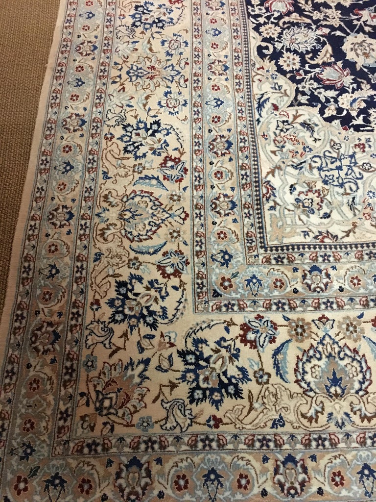 Big Persian Fine Wool and Silk Nain Rug For Sale at 1stDibs