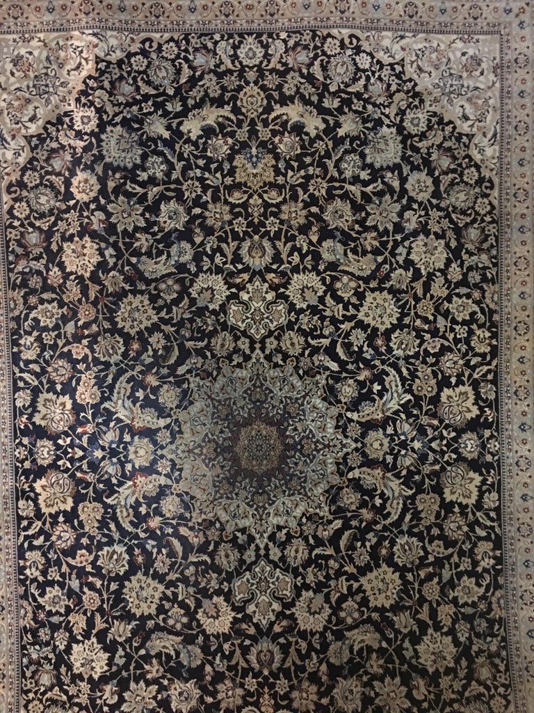 Big Persian Fine Wool and Silk Nain Rug For Sale at 1stDibs
