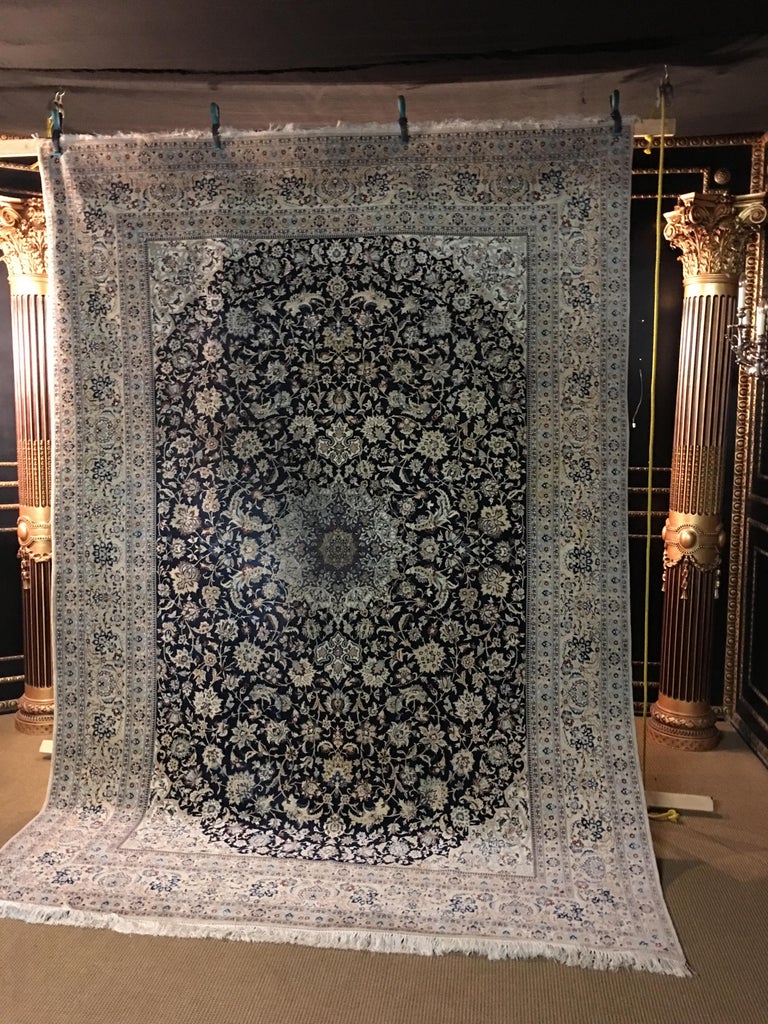 Big Persian Fine Wool and Silk Nain Rug For Sale at 1stDibs