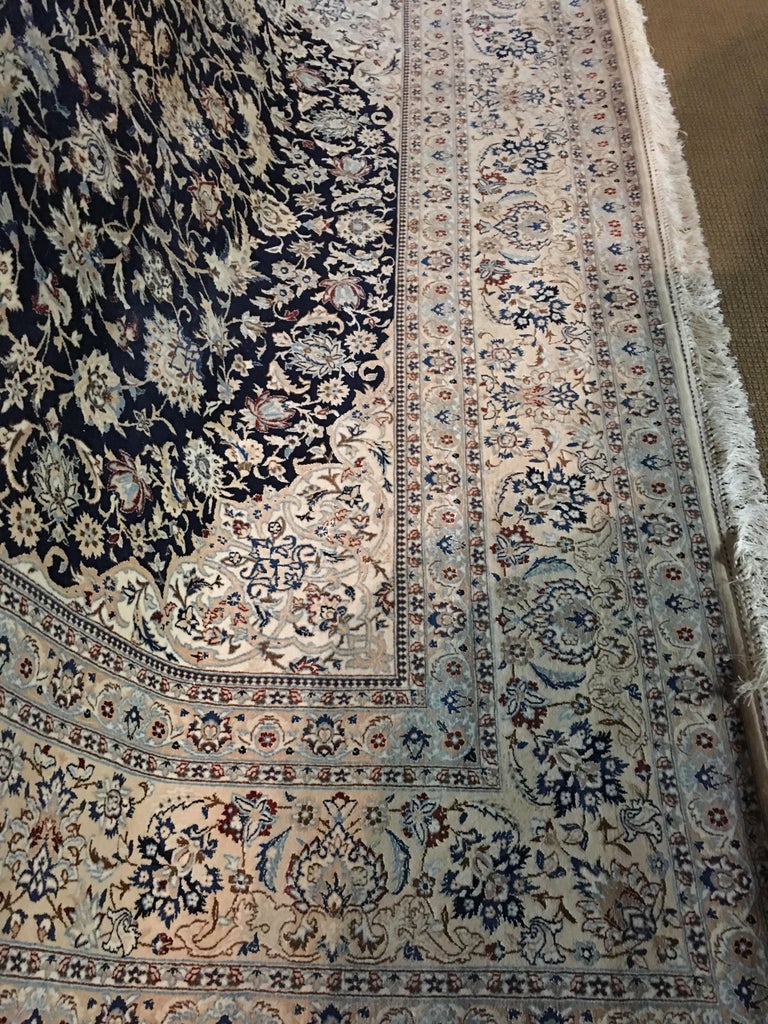 Big Persian Fine Wool and Silk Nain Rug For Sale at 1stDibs