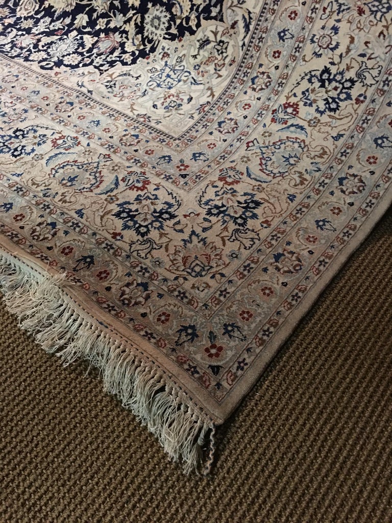 Big Persian Fine Wool and Silk Nain Rug For Sale at 1stDibs