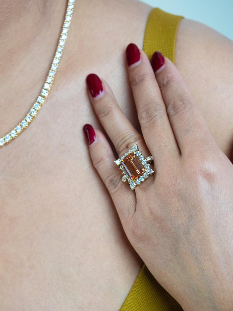 Big Rectangular Imperial Topaz in Orange Color Ring Surrounded by ...