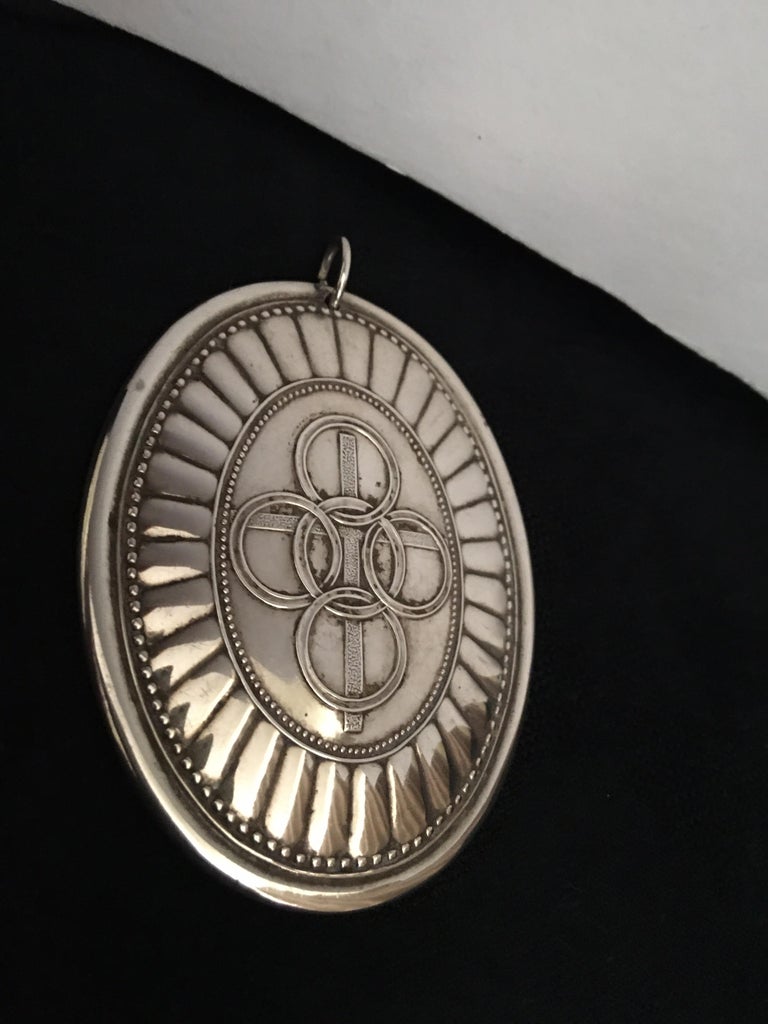 Big Vintage Silver Oval Medallion or Pendant For Sale at 1stDibs