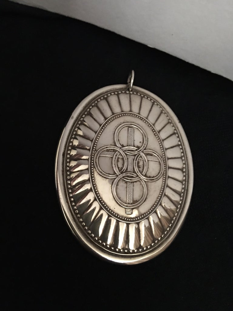 Big Vintage Silver Oval Medallion or Pendant For Sale at 1stDibs