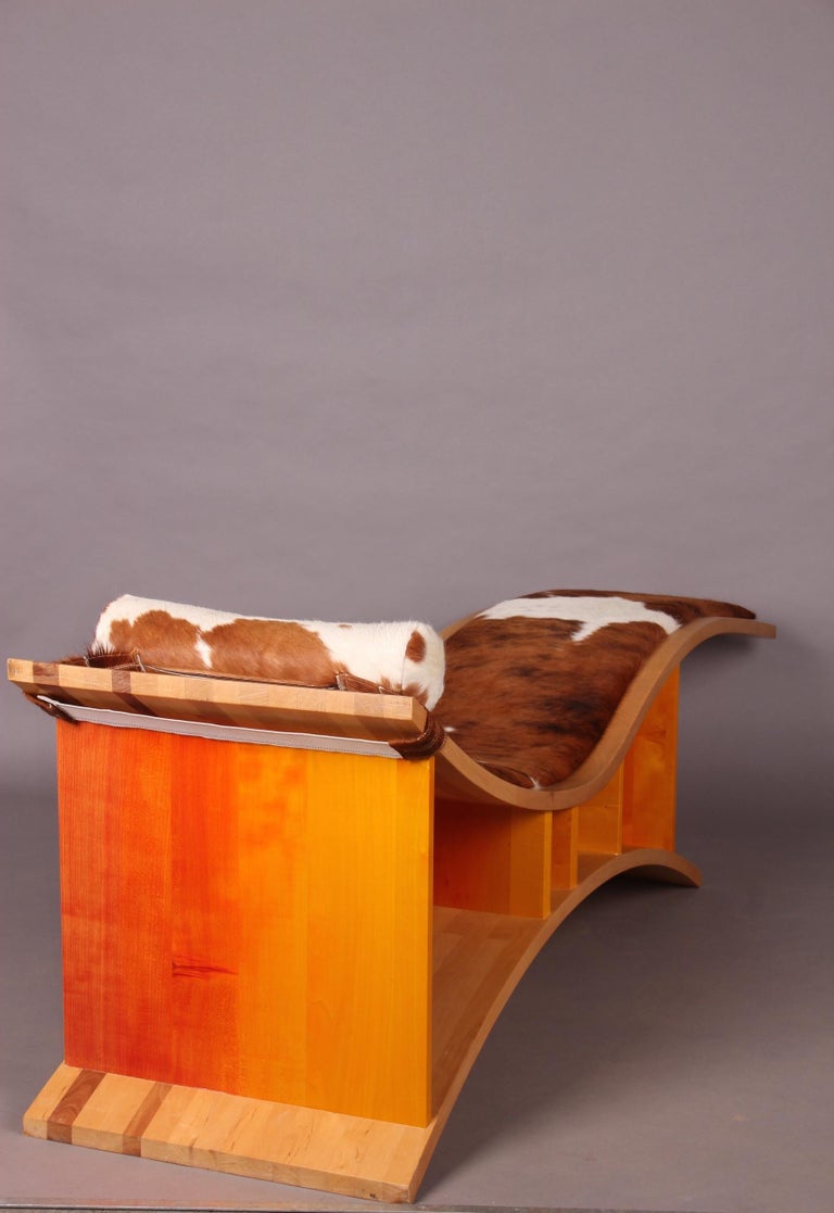 Big Wood and Cowhide Seat Chaise Longue For Sale at 1stDibs