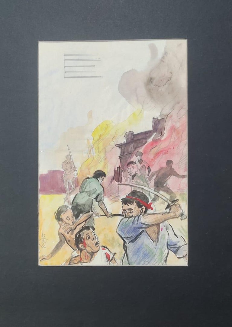 Bijan Choudhury - Untitled, Mixed Media Art on Paper, Red, Yellow by ...