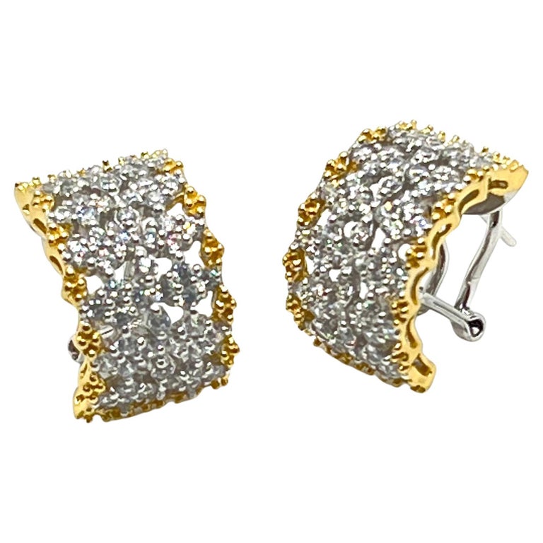 Bijoux Num Diamond-Pattern Half Hoop Vermeil Earrings For Sale at 1stDibs