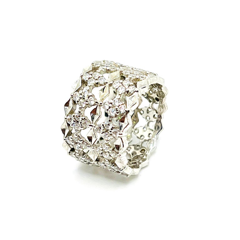 Bijoux Num Faux Diamond Sterling Silver Wide Band Ring For Sale at 1stDibs