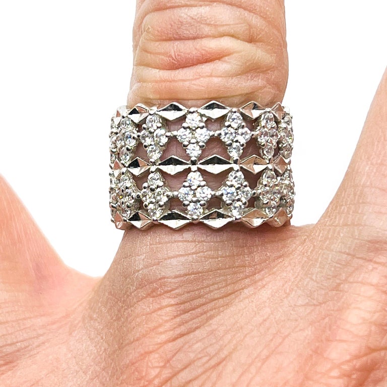 Bijoux Num Faux Diamond Sterling Silver Wide Band Ring For Sale at 1stDibs