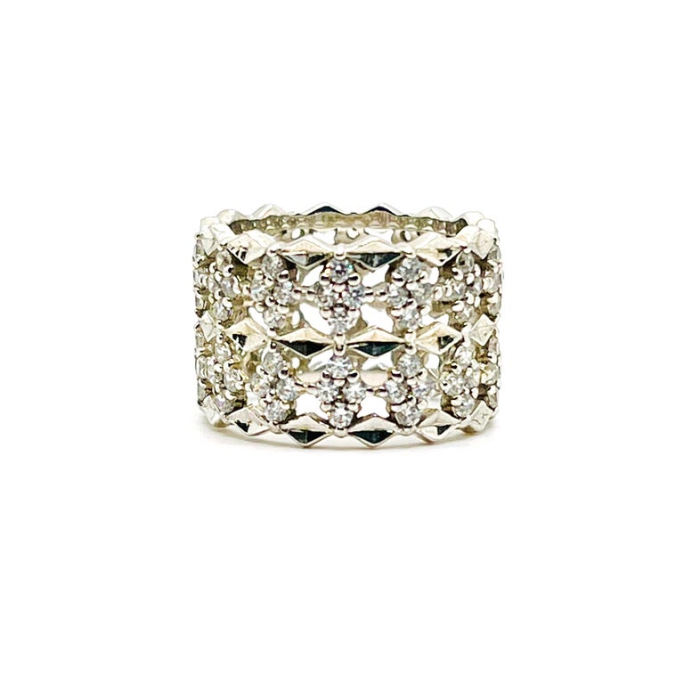 Bijoux Num Faux Diamond Sterling Silver Wide Band Ring For Sale at 1stDibs