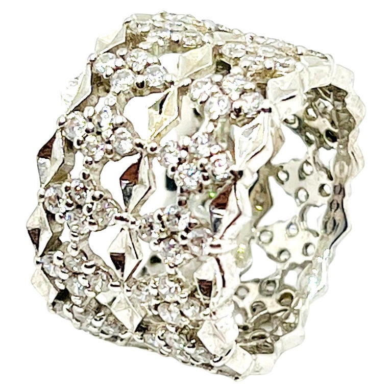 Bijoux Num Faux Diamond Sterling Silver Wide Band Ring For Sale at 1stDibs