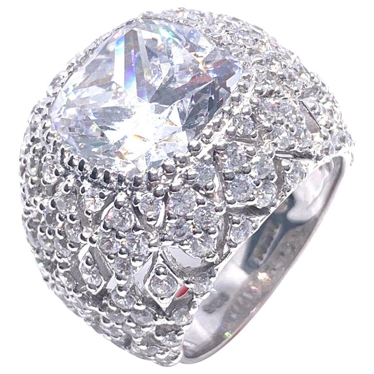 Bijoux Num Sterling Silver Faux Diamond Bombe Dome Ring at 1stDibs