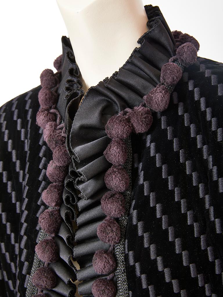 Bill Blass Embroidered Velvet Cropped Jacket With Ruffle Trim For Sale ...