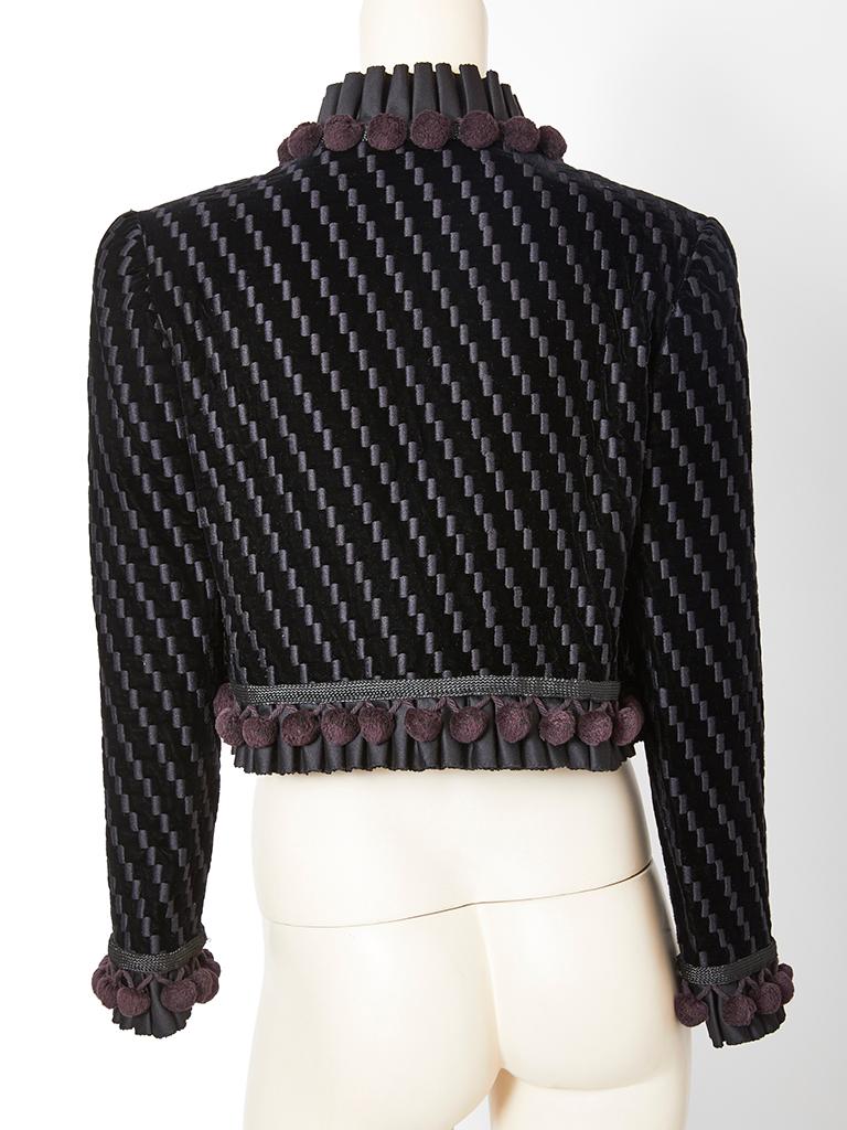 Bill Blass Embroidered Velvet Cropped Jacket With Ruffle Trim For Sale ...