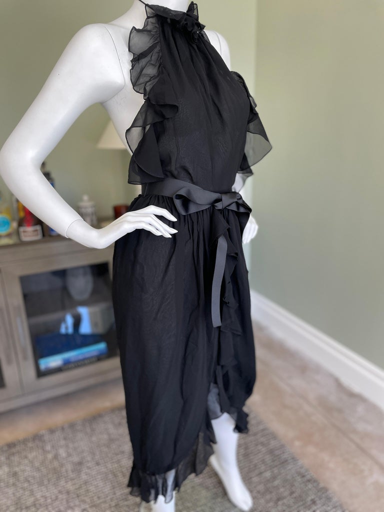 Bill Blass for I Magin 1980's Ruffled Black Silk Halter Dress For Sale ...