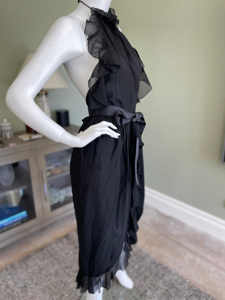 Bill Blass for I Magin 1980's Ruffled Black Silk Halter Dress For Sale ...