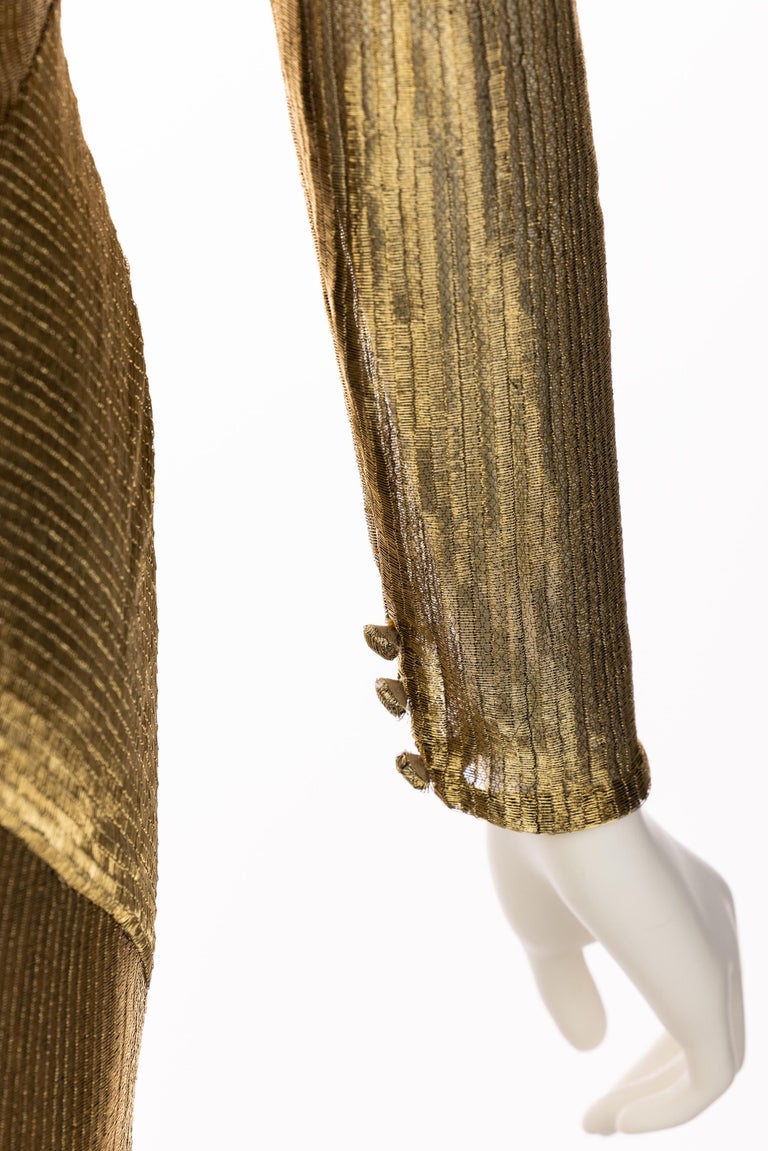 Bill Blass Gold Metal Fishtail Column Maxi Dress, 1980s at 1stDibs